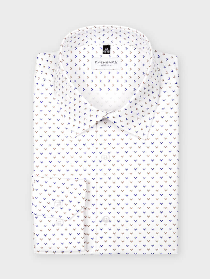 Slim-Fit Chevrons Open Triangle Blue And Brown Stampa Collection Shirt ...